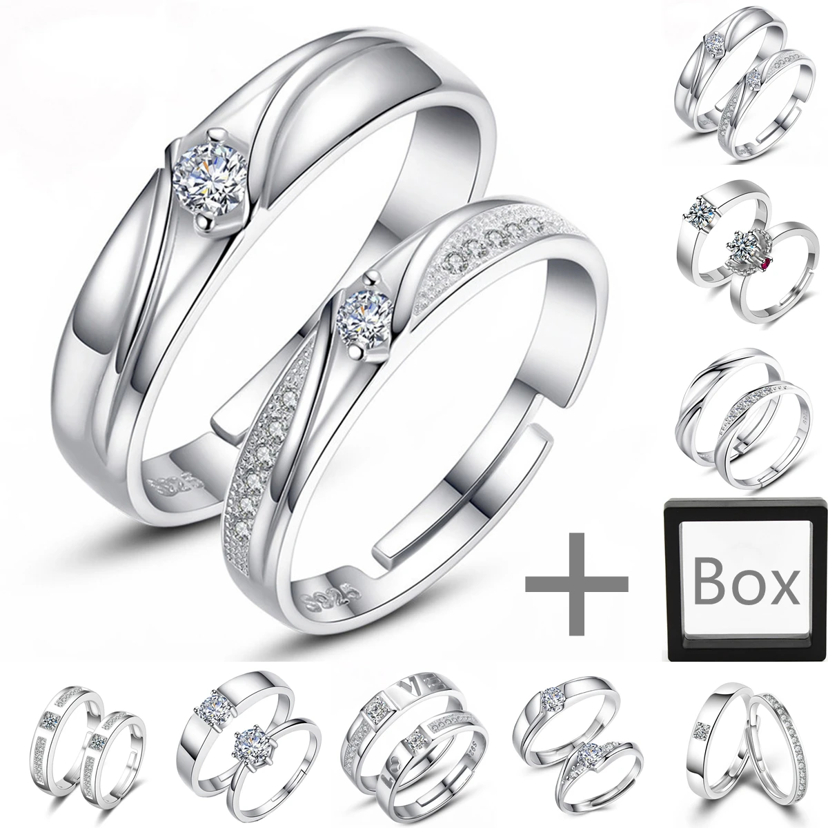 Sterling-Silver-Plated-Platinum-Color-Couple-Rings-for-Lovers-Men-and ...