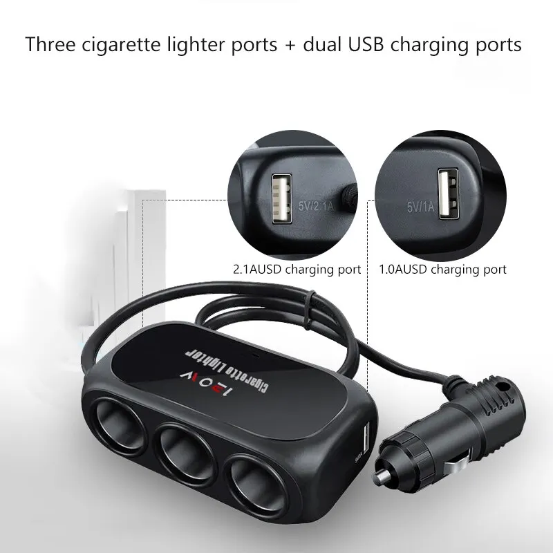 Car-One-Tow-Three-Power-Dual-USB-Interface-Car-Charger-Multi-function ...