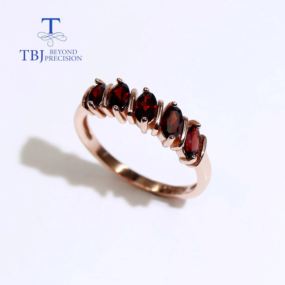 Garnet-ring-sterling-silver-925-rose-color-with-natural-gemstone-Classic-design-fine-jewelry-for ...