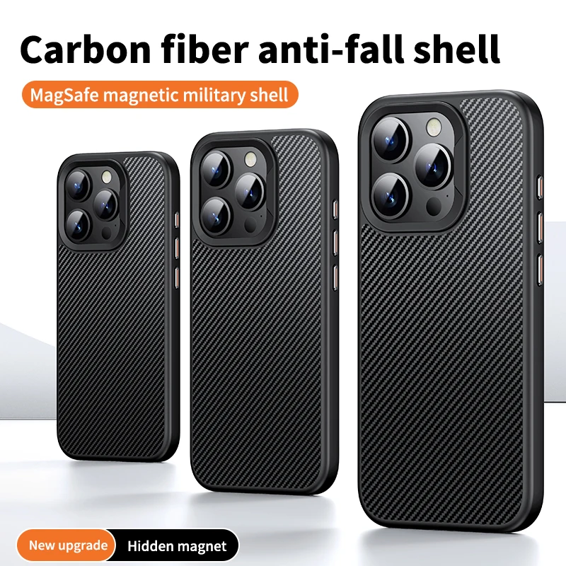 Carbon-Fiber-Magnetic-Explosion-proof-Phone-Case-For-iPhone-12-13-14-15 ...