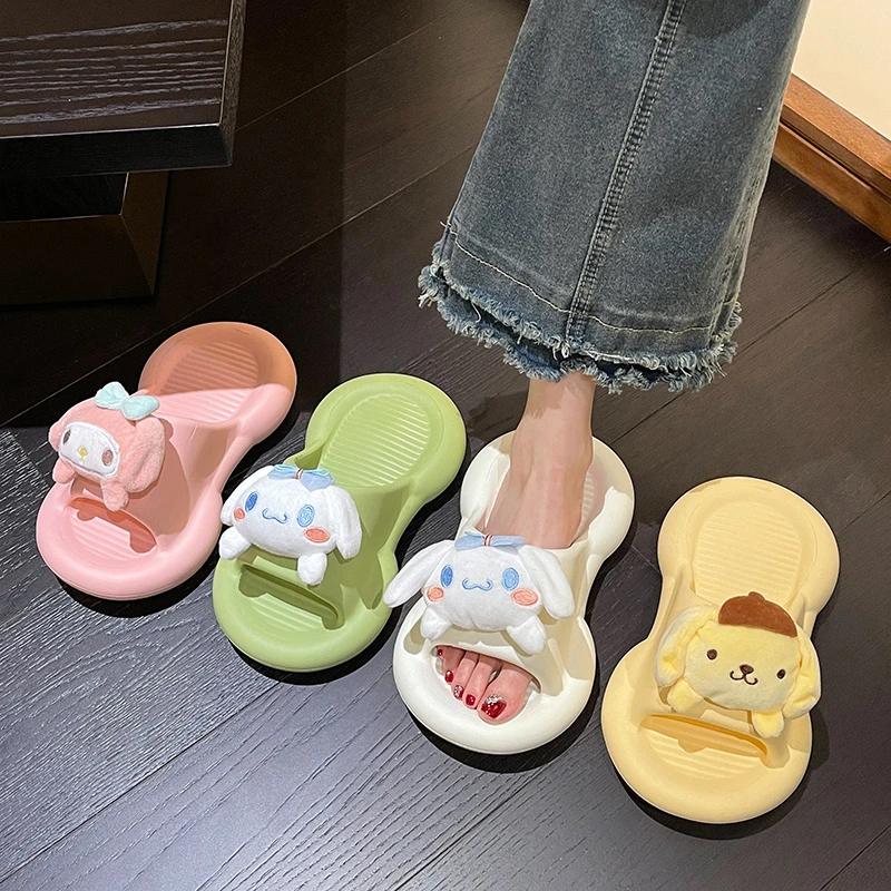 인터넷 연예인 귀여운 만화 똥 느낌 패션 슬리퍼 여성 외부 착용 두꺼운 바닥 미끄럼 방지 싱글 스트랩 슬리퍼 2023 신제품