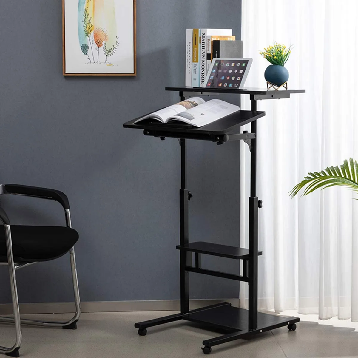 Double Tabletops Folding Computer Desk Movable Table Adjustable Bedside ...