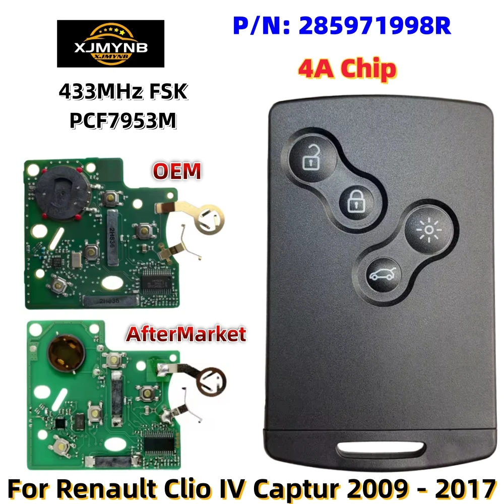 XJMYNB Original PCB Keyless Smart Card Key For Renault 2009 - 2017 Clio ...