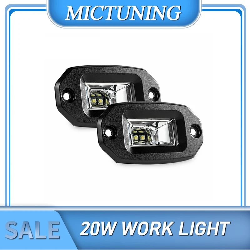MICTUNING-2pcs-20W-LED-Work-Light-Bar-Flush-Mount-LED-Flood-Offroad ...
