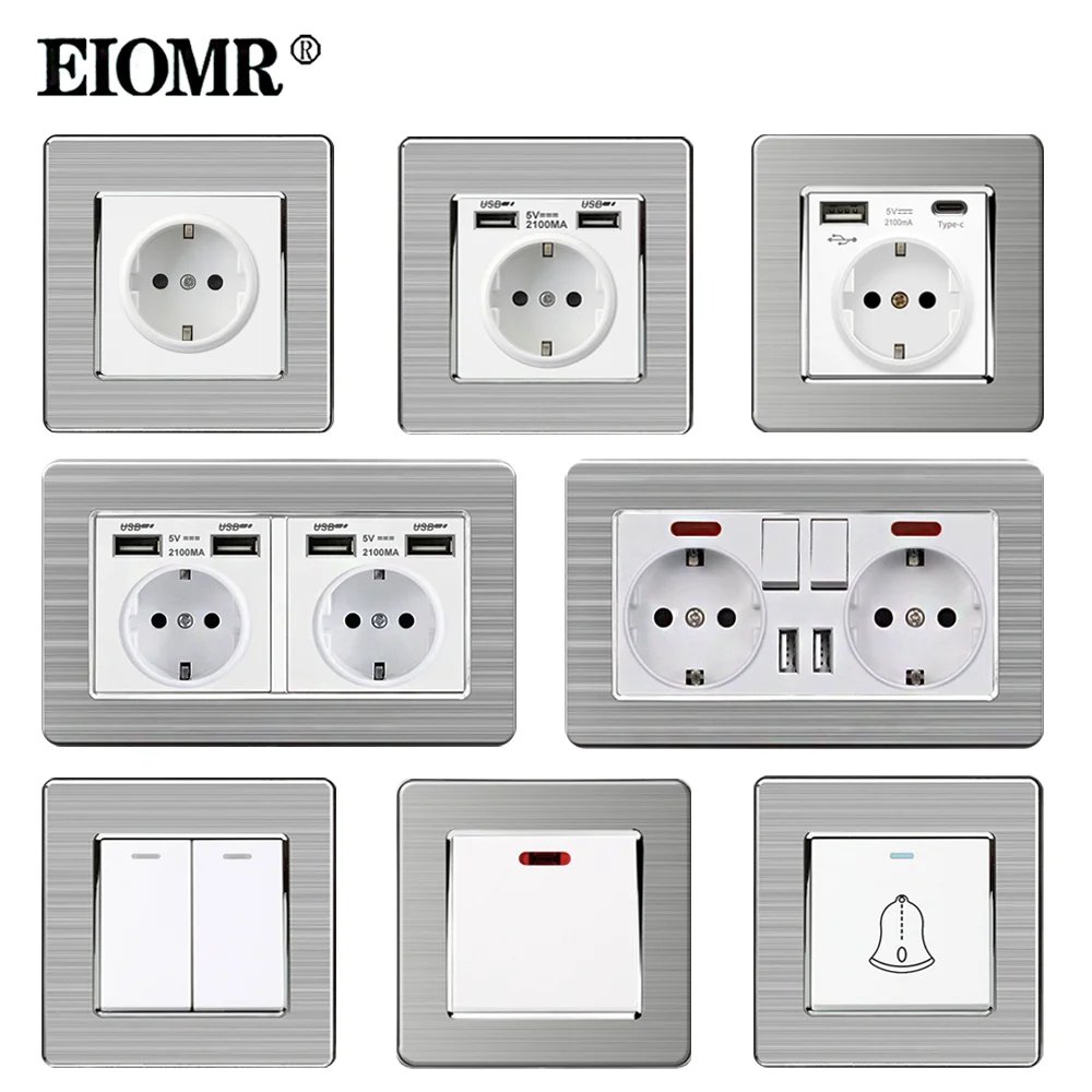 EIOMR-EU-16A-Power-Wall-Socket-and-Switch-304-Stainless-Steel-Panel-AC ...
