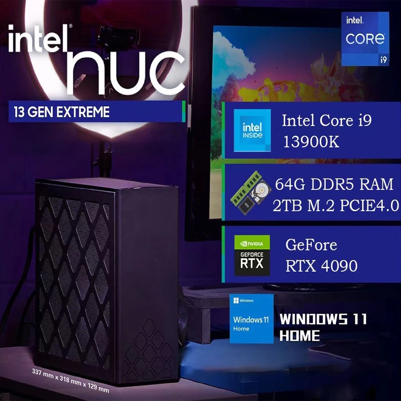 Intel NUC 13 Extreme NUC13RNGi9 Core i9 13900K Processor Mini PC 13th Gen RTX 4090 64GB DDR5 2T ...