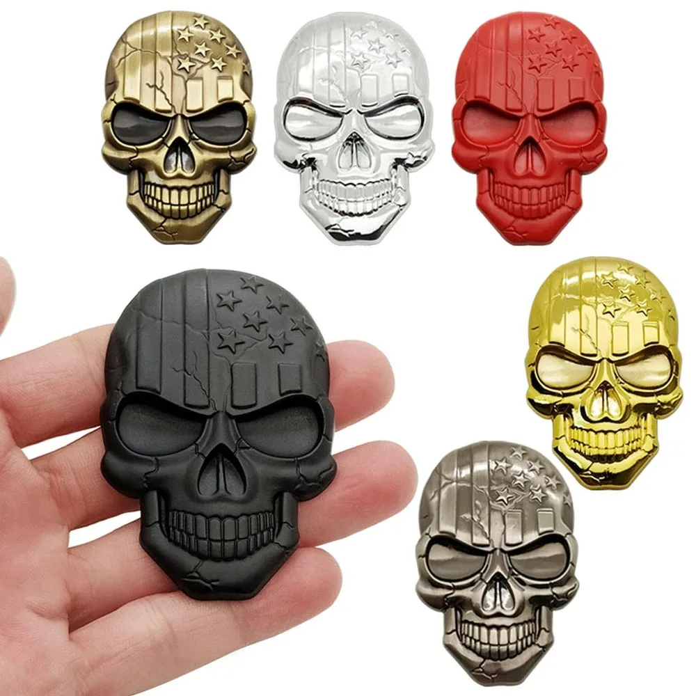 3D Metal Skull Skeleton US Flag Car Styling Emblem Badge Decal Sticker ...