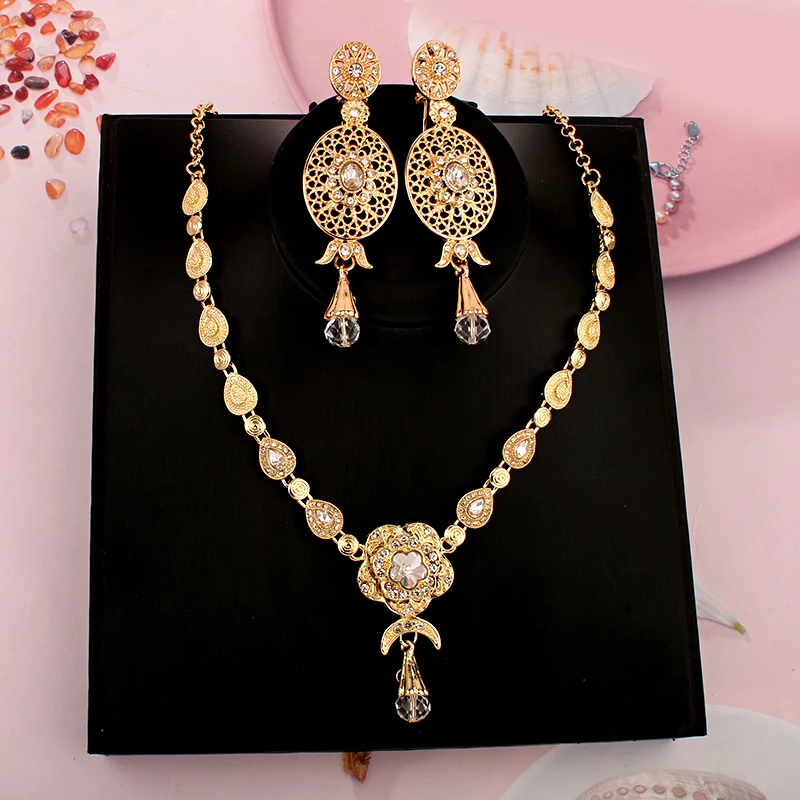 Moroccan Style Gold Plated Necklace Set Water Drop Jewelry Set Middle ...