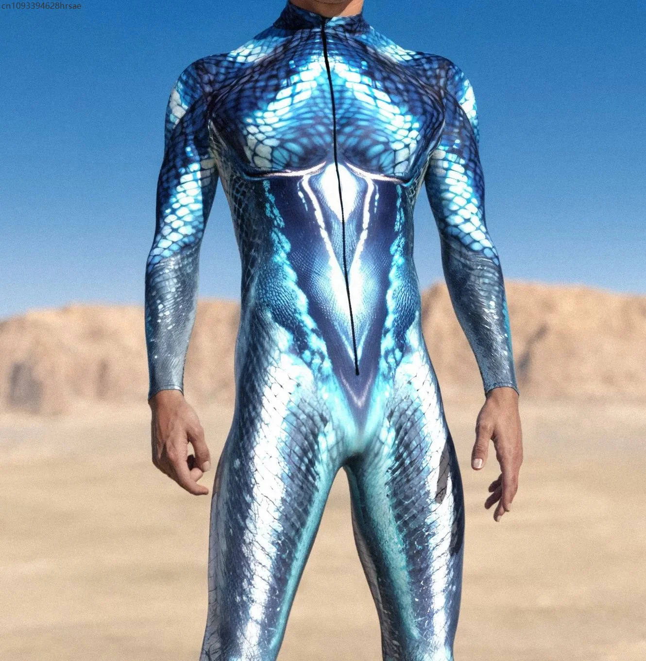 Fish Scale Cyber Armour Jumpsuit Cosplay Men Mermaid Bodysuit Steampunk ...