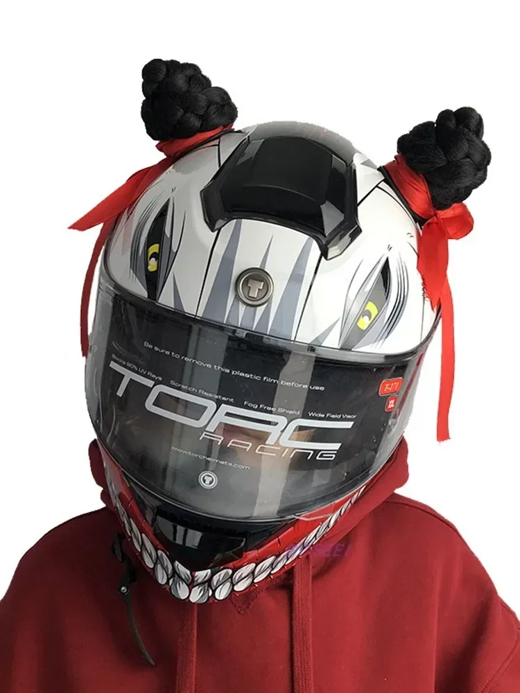Wig-Braids-Skiing-Helmet-Decoration-Nezha-Bun-Head-Dirty-Braid ...
