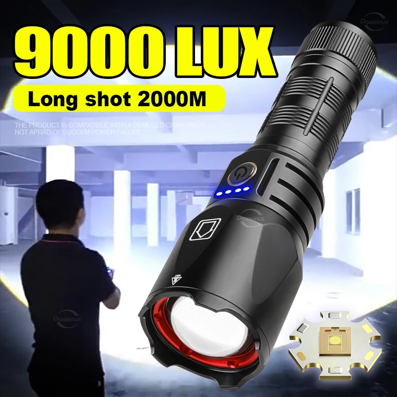 9900LM-High-Power-Led-Flashlight-White-Laser-Long-Range-Flashlights-Usb ...