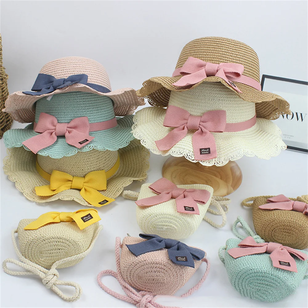 2pcs-Set-Kids-Straw-Hat-Shoulder-Bags-Girls-Summer-Outdoor-Beach-Cap ...