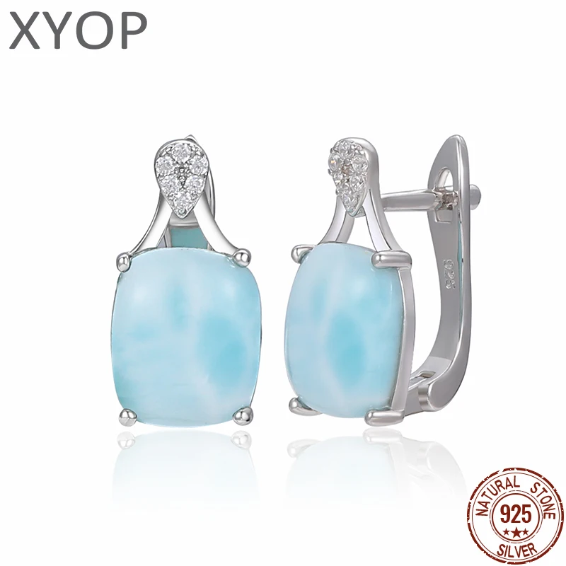XYOP Trendsetter Big Stone Natural Larimar Earring 925 Sterling Silver ...