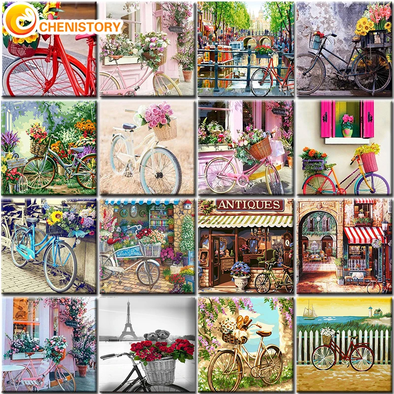 CHENISTORY-Bicycle-Paint-By-Numbers-Landscape-Frame-Canvas-For-Adults ...