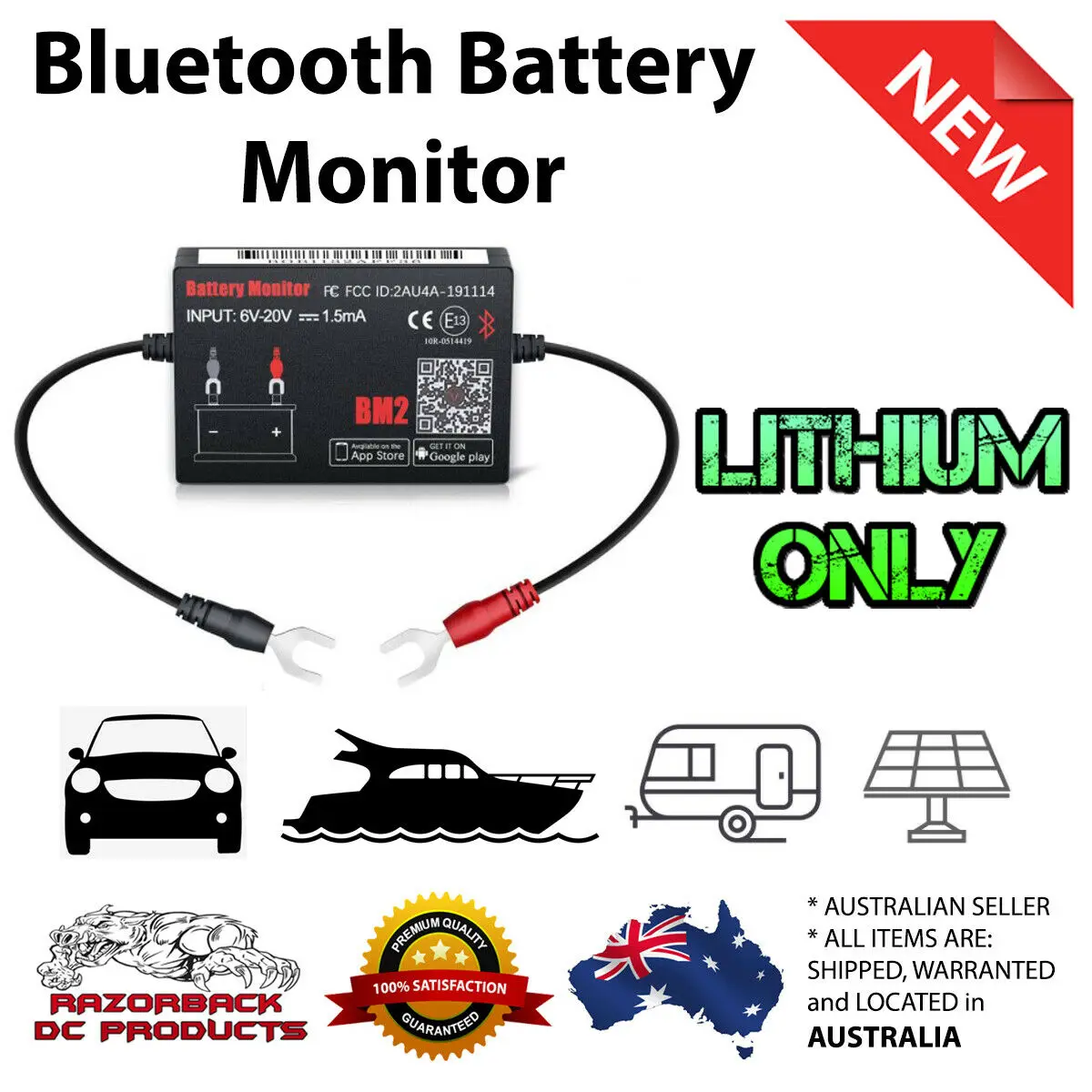 12V LITHIUM Bluetooth Battery Monitor/Voltage Meter Tester w/ auto ...