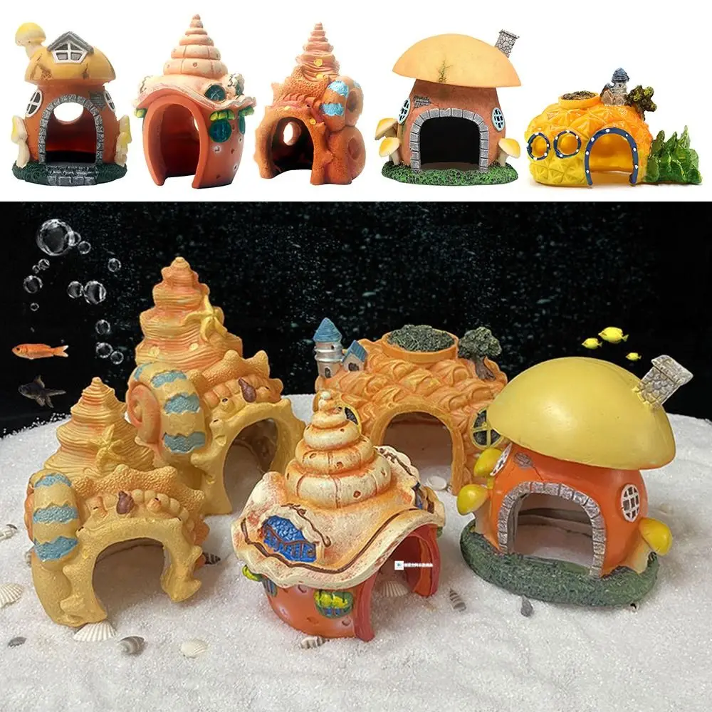 Resin Fish Tank Decor Figures Simulation Mushroom Conch House Fish ...
