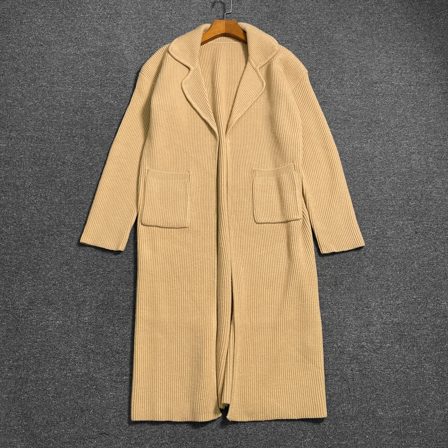 Wool-Blends-Women-Rib-Knit-Cardigan-Loose-Design-Long-Sleeve-2024-Early ...