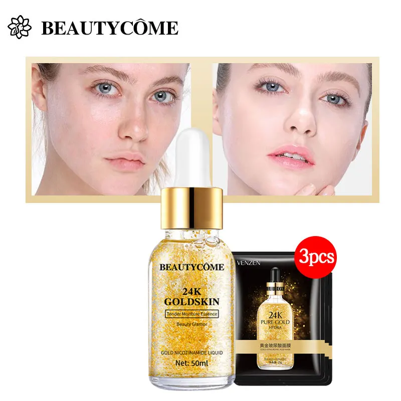 Sérum pour le visage à l'essence d'or 24 carats, produits de soins pour la peau, acide ...