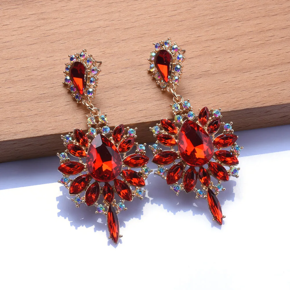 2024-New-ZA-Green-Red-Blue-Crystal-Rhinestones-Wedding-Big-Dangle ...
