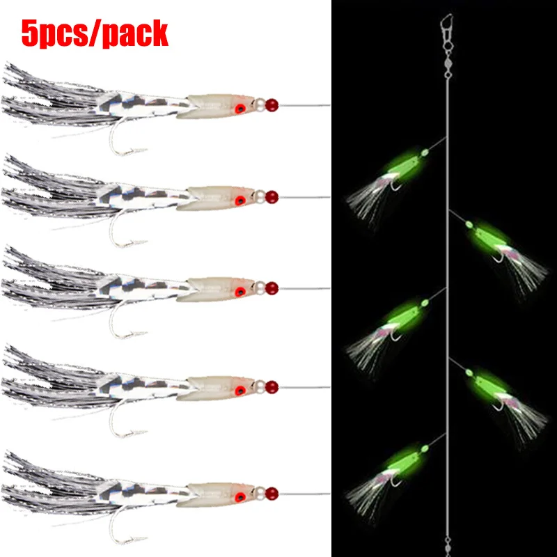 5 PCS Mackerel Barbed Hook Bass Cod Lures Sea Fishing Rigs Tackle Boat ...