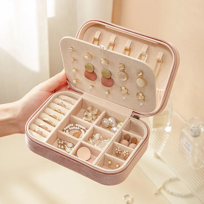 Double Layer Minimalist Jewelry Storage Box Portable Velvet Ring ...