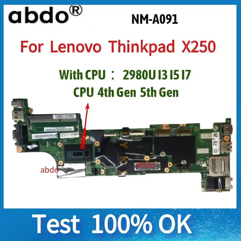 For Lenovo Thinkpad X240 X250 Notebook Motherboard VIUX1 NM A091 W/CPU ...