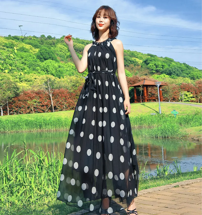 Korean-Style-Chic-Fashion-Polka-dot-Summer-Long-Dress-Sundress-Beach ...