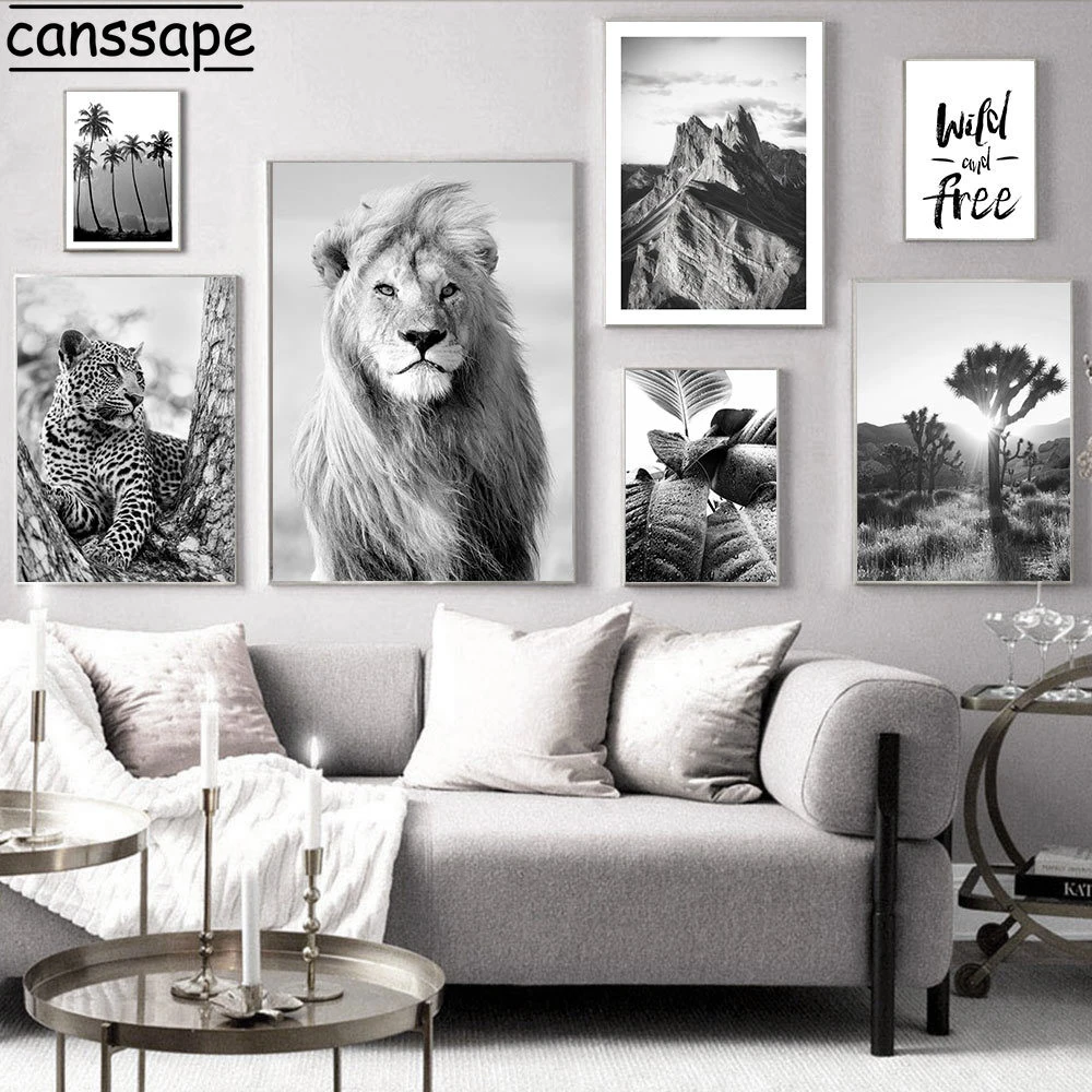 Black and White Wall Posters Natural Scenery Art Poster Jungle Animals ...