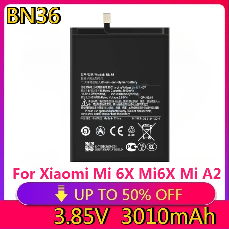 New High Quality Replaceable BN36 Battery for Xiaomi Mi 6X Mi6X Mi A2 ...