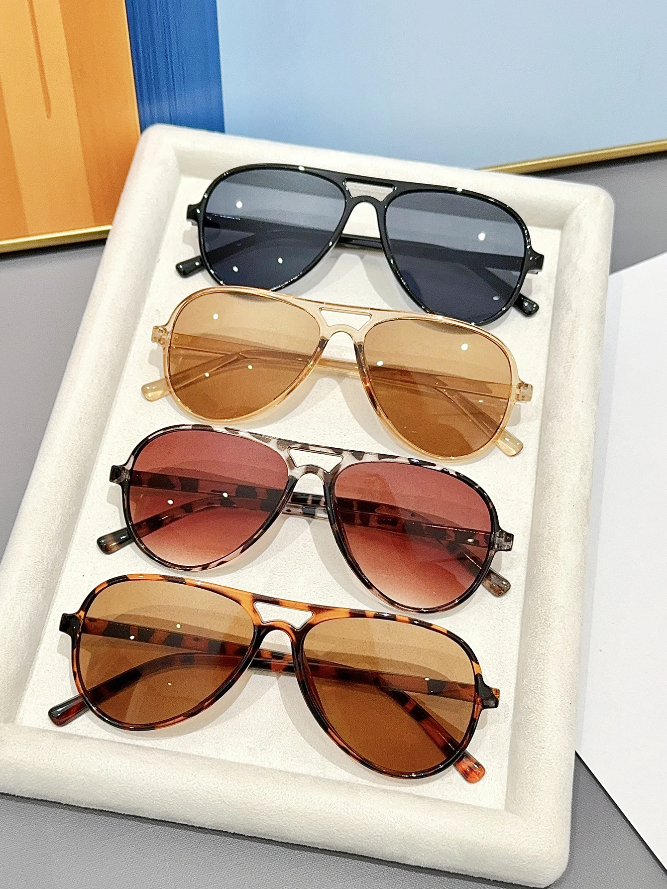 4Pcs Fashionable Oval Combination Glasses - Black Glasses Tortoiseshell ...