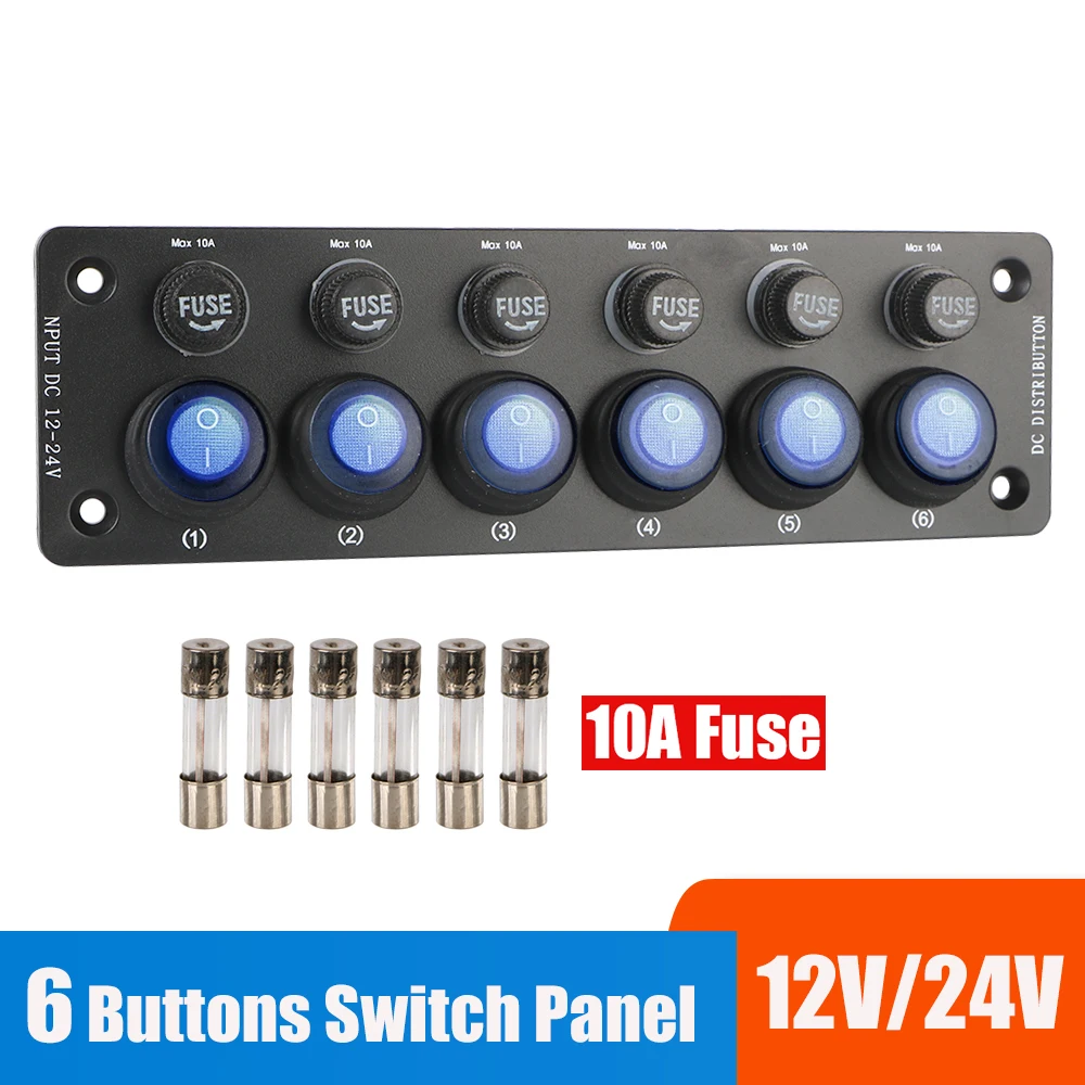 10A-Fuse-24V-12V-Switch-Panel-6-Buttons-Light-Toggle-Breaker-Automotive ...