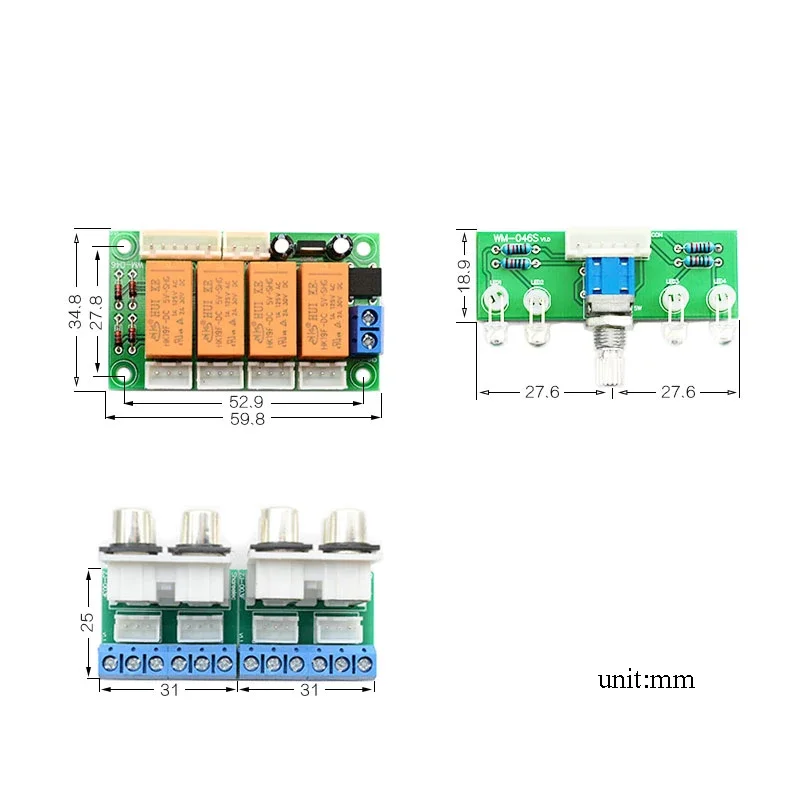 Lusya Relay 4-way Audio Input Signal Selector Switching RCA Audio Switch Input Selection ...