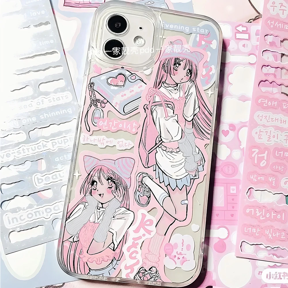 Comic Kawaii Pink Anime Girl Phone Case for Samsung Galaxy S24 S23 S22 ...
