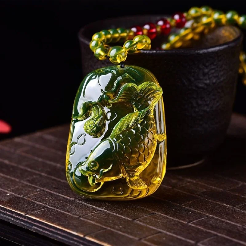 Honey Wax Amber Myanmar Golden Blue Amber Pisces Men's and Women's ...