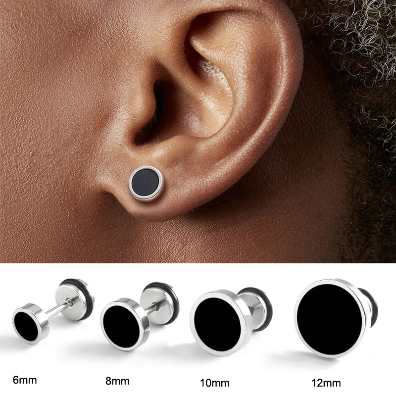 Pendientes redondos de acero de titanio para hombre, aretes negros de ...
