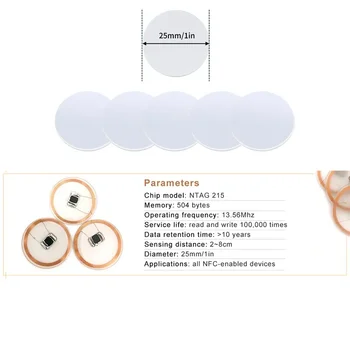 NFC 코인 접착 카드 배지 백킹 504 바이트, ISO/IEC 14443 A 25mm 방수 PVC Ntag 215 태그, 13 ...