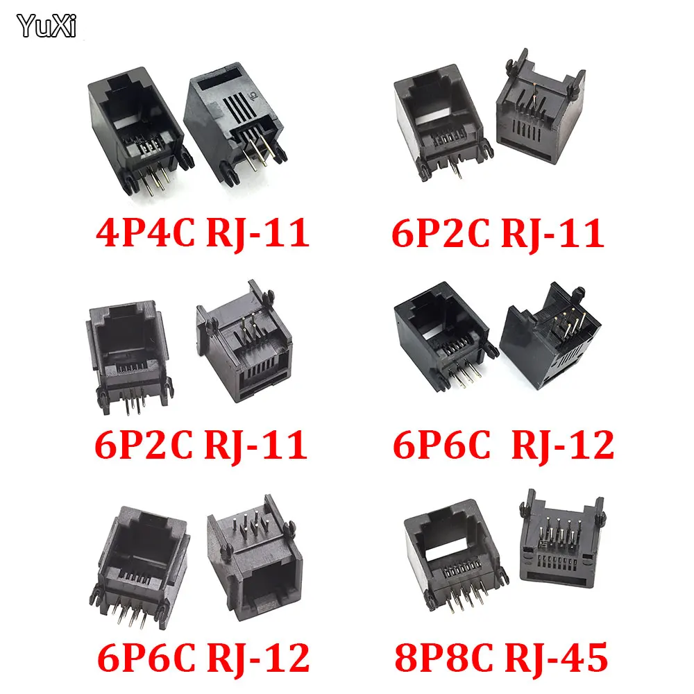 YUXI 10PCS RJ11 RJ12 RJ45 Telephone Socket Black 4P4C 6P4C 6P2C 6P6C 8P8C Plug Horizontal Right ...
