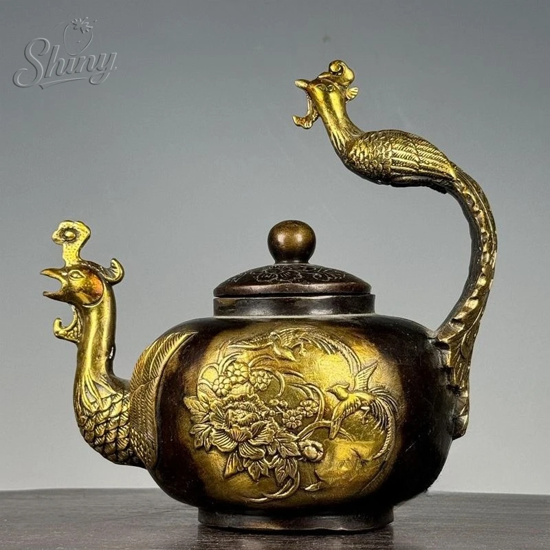 Chinese Antique Pure Copper Gilt Phoenix Statue Teapot Hand Carved ...