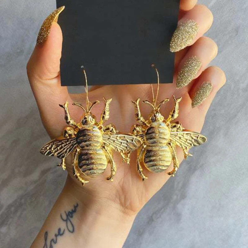 Fashion-Gold-Color-Bee-Drop-Earrings-Simple-Jewelry-Flying-Insect-Wings ...