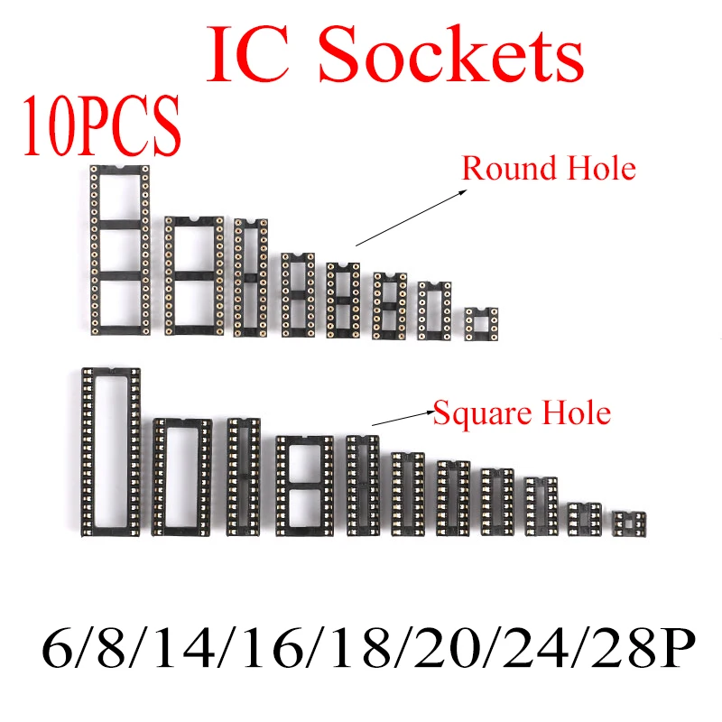 10PCS IC Sockets Square Round Hole 2.54MM DIP6 DIP8 DIP14 DIP16 DIP18 ...
