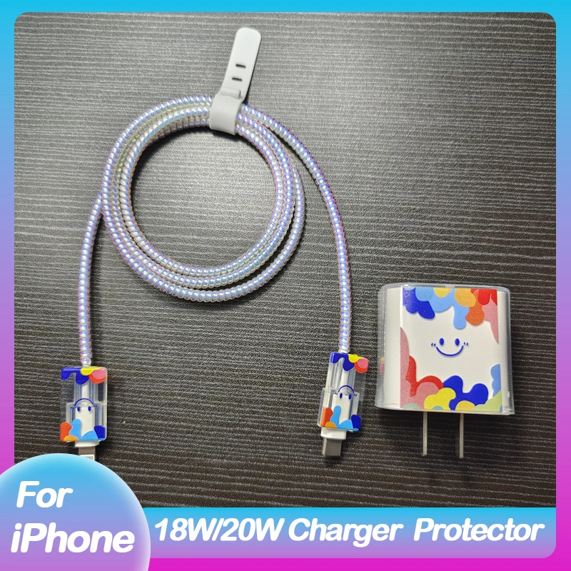 For-iphone-11-12-13-20W-Charger-Protection-Cover-Cable-Winder-Spiral ...