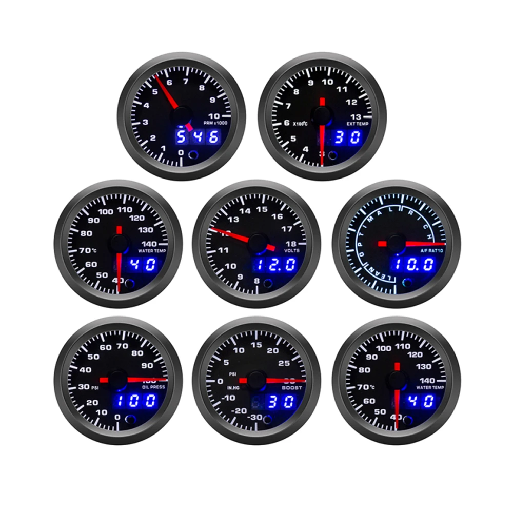 52mm Tachometer PRM Boost Gauge Water Temp Oil Temp Oil Press Voltmeter ...