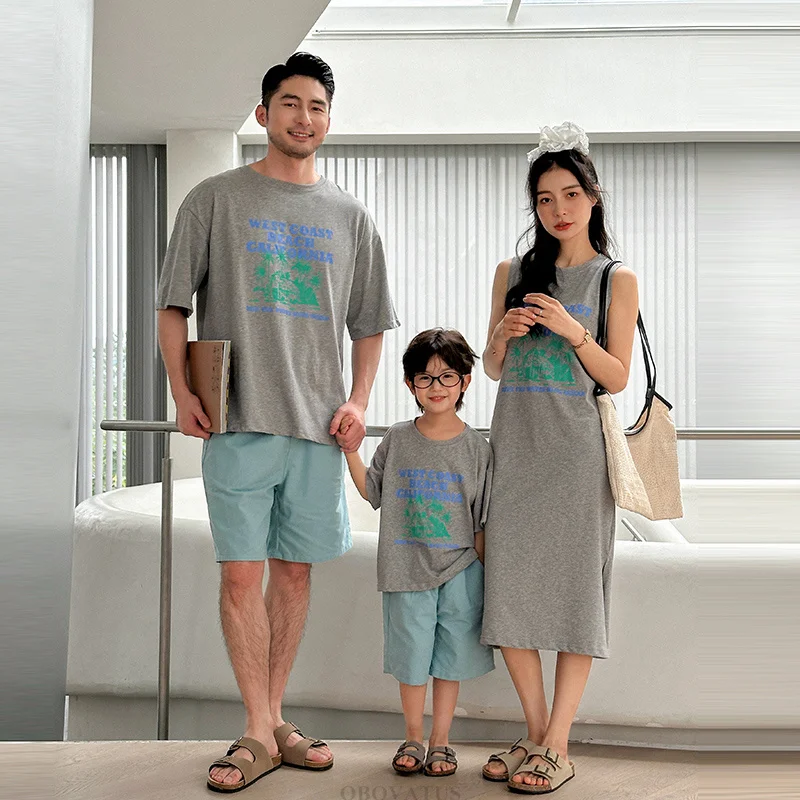 Family Matching Outfit Cotton Short Sleeve T-shirt and Shorts Clothing ...