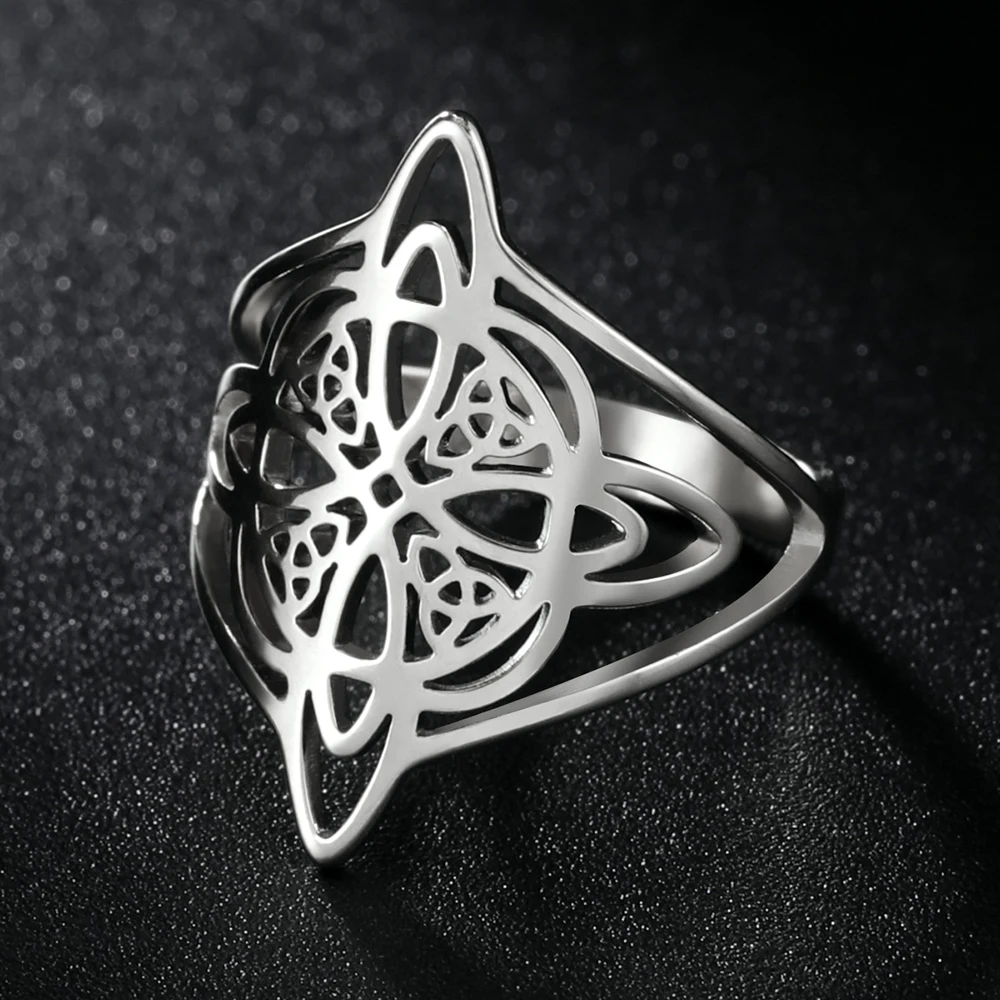 Teamer Witch Knot Stainless Steel Ring Women Wiccan Cross Celtics Knot ...