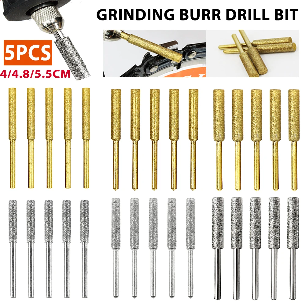 5PCS Diamond Coated Cylinder Head Grinding Burr Drill Bit 4/4.8/5.5mm ...