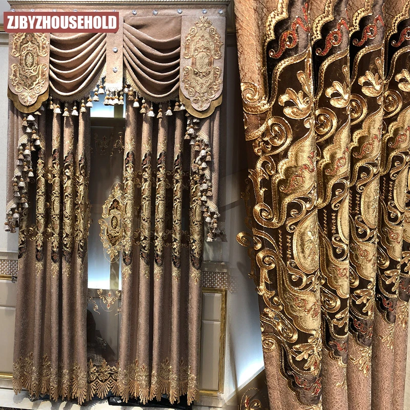 European-style Curtains For Luxury Living Room Upscale Door Chenille ...