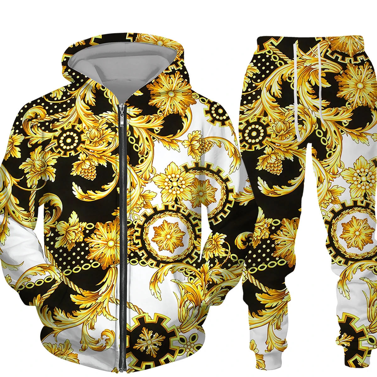 Men-s-Luxury-Golden-Chain-Pattern-Zip-Up-Sweatshirt-Suit-Baroque-Style ...