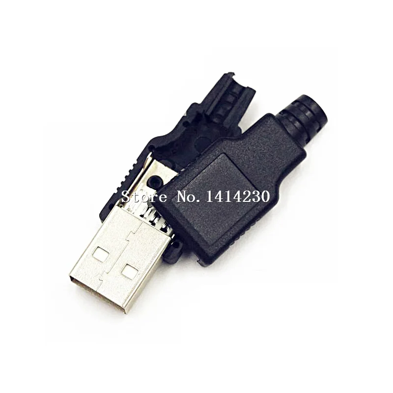 10Pcs Type A Male USB 4 Pin Plug Socket Connector With Black Plastic ...