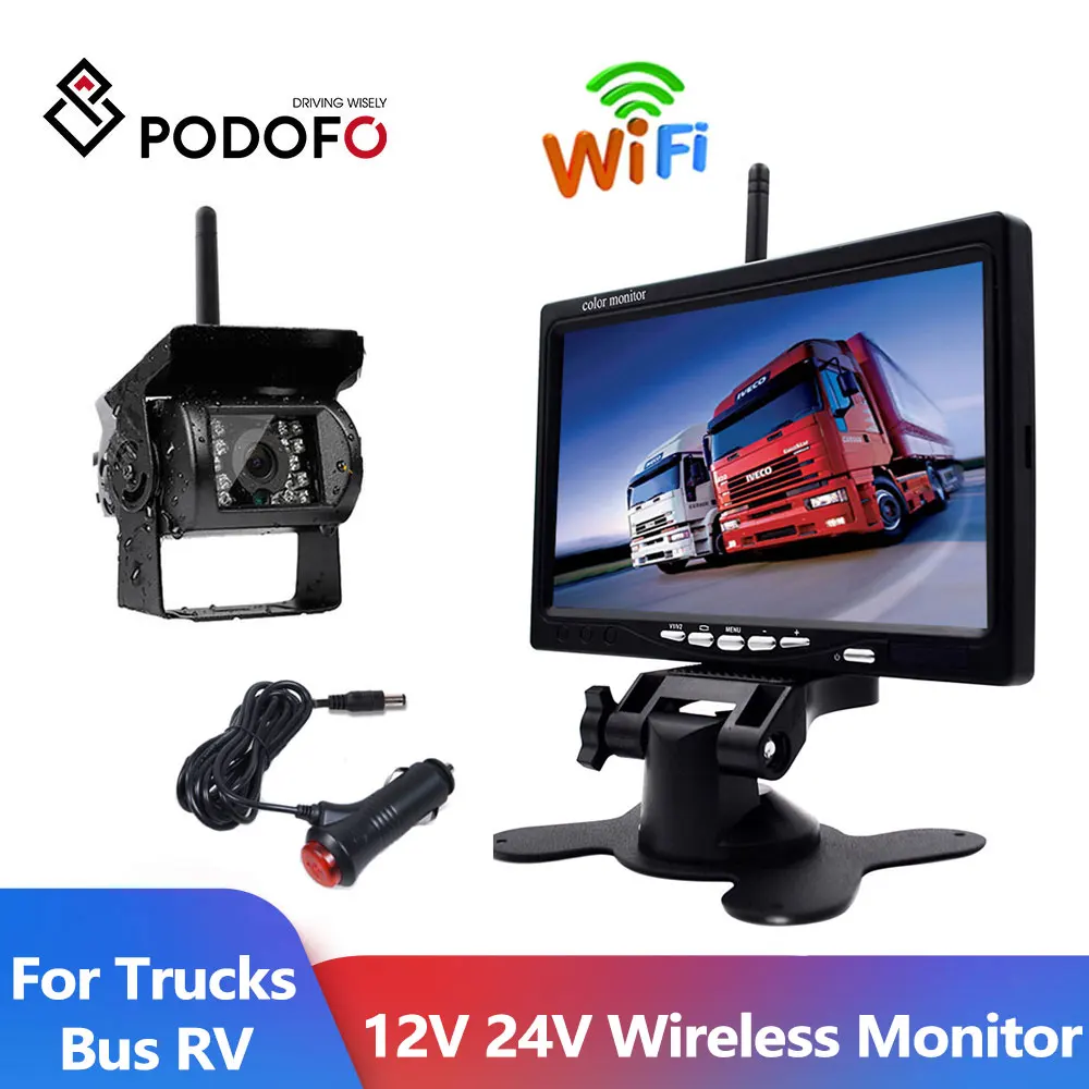 Podofo Vehicle Wireless Reverse Camera 7 inch LCD Monitor For Trucks ...