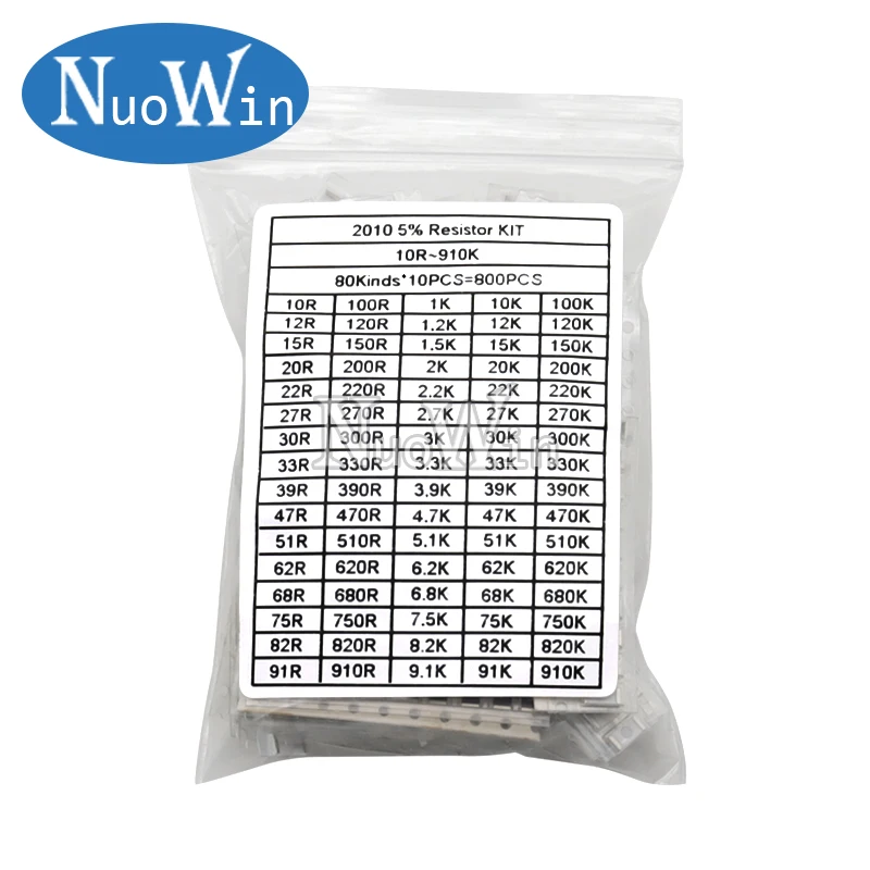 800pcs/Lot 2010 5% SMD Chip Resistor Assorted Kit 10R - 910K ohm ...